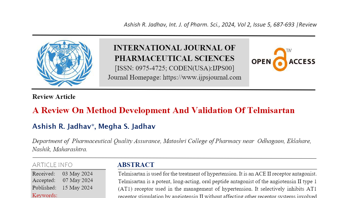A Review On Method Development And Validation Of Telmisartan