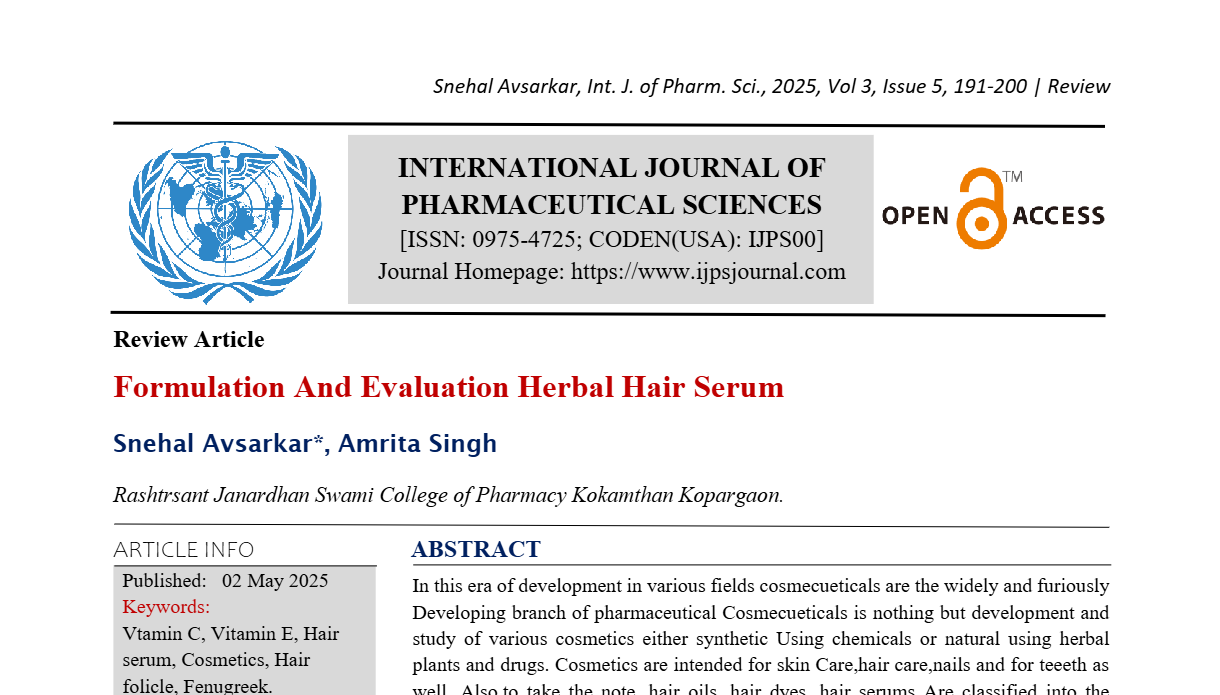Formulation And Evaluation Herbal Hair Serum