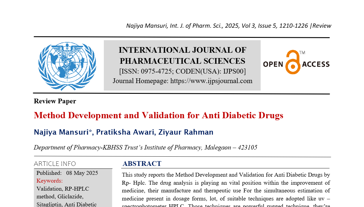 Method Development and Validation for Anti Diabetic Drugs | IJPS Journal