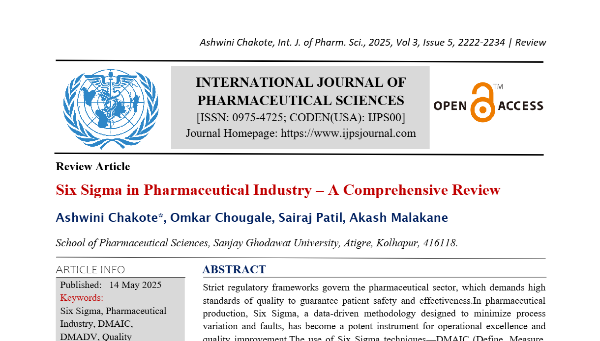 Six Sigma in Pharmaceutical Industry – A Comprehensive Review