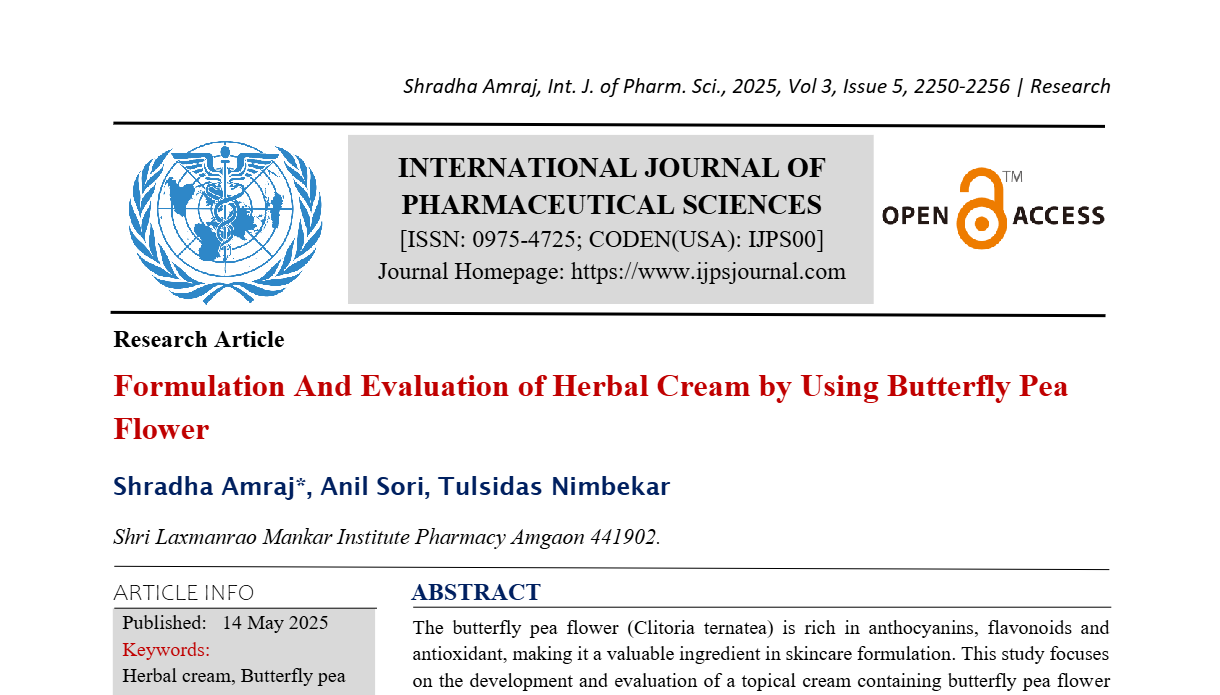 Formulation And Evaluation of Herbal Cream by Using Butterfly Pea ...