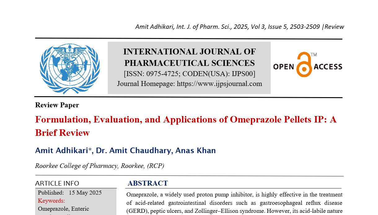 Formulation, Evaluation, and Applications of Omeprazole Pellets IP: A ...