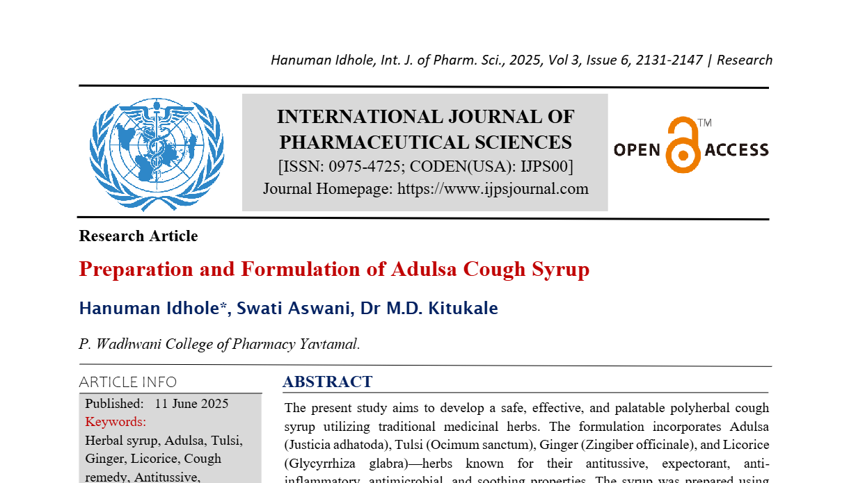 Preparation And Formulation Of Adulsa Cough Syrup