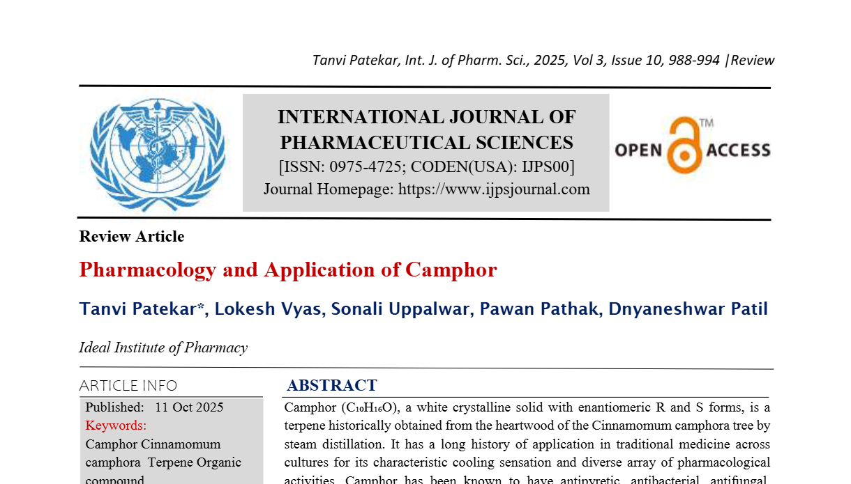 Pharmacology and Application of Camphor | IJPS Journal
