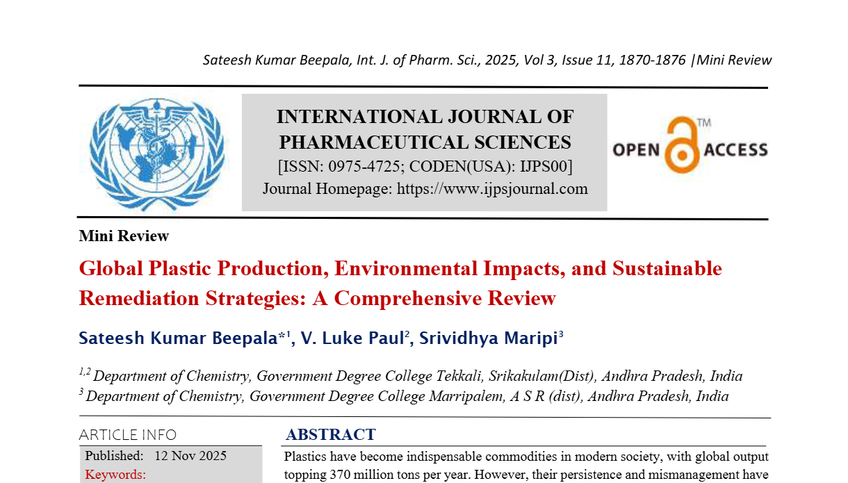 Global Plastic Production, Environmental Impacts, and Sustainable ...