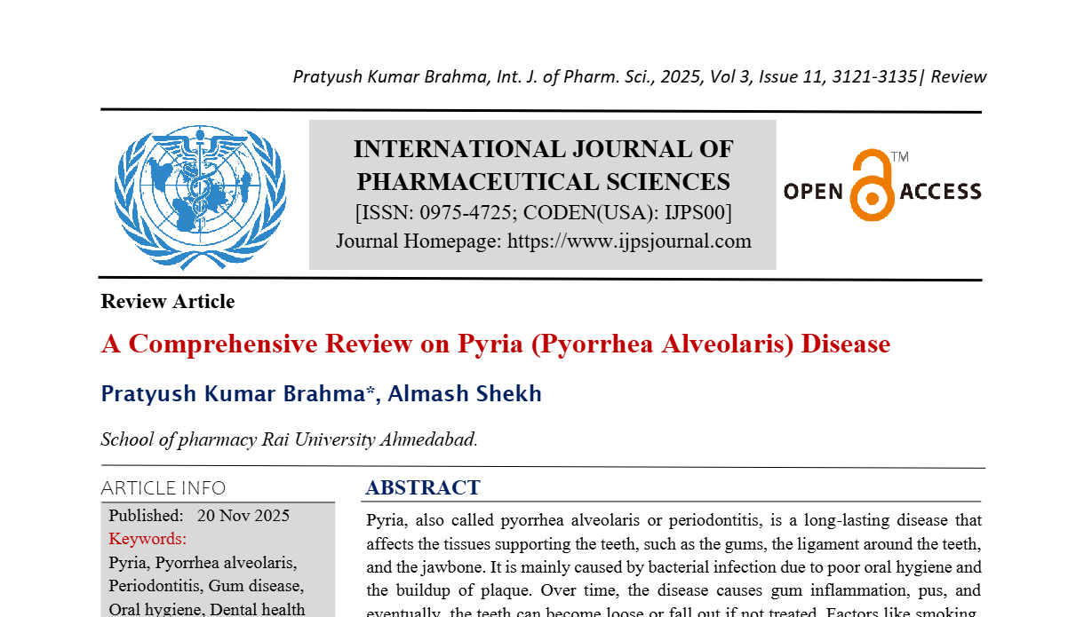 A Comprehensive Review on Pyria (Pyorrhea Alveolaris) Disease