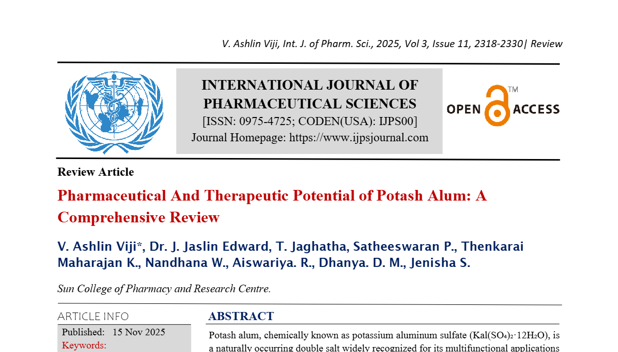 Pharmaceutical And Therapeutic Potential of Potash Alum: A ...