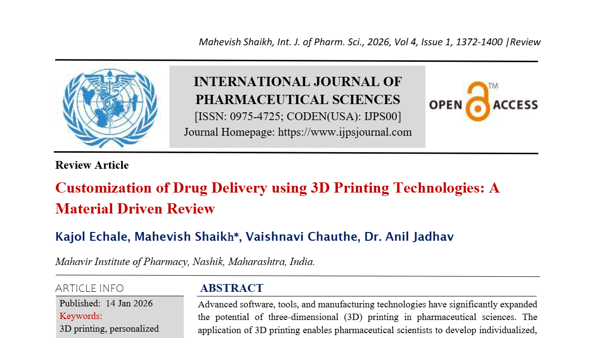 Customization of Drug Delivery using 3D Printing Technologies: A ...