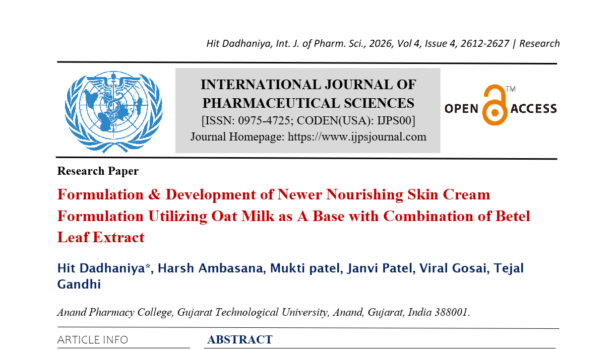 Formulation & Development of Newer Nourishing Skin Cream Formulation ...