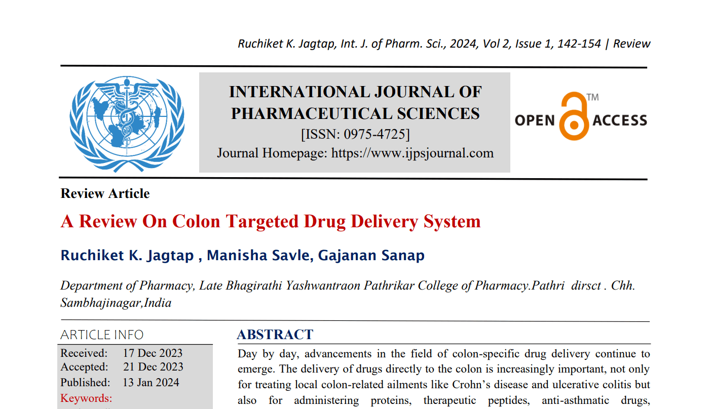 A Review On Colon Targeted Drug Delivery System